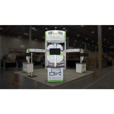 20x20 Trade Show Island Display Hybrid QPS01 with Tower and Kiosk Trio ...