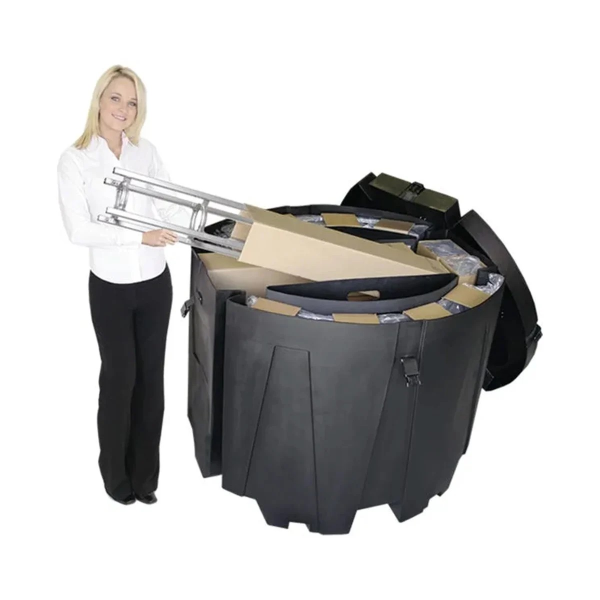 Heavy Duty Curved Trade Show Display Case with Casters | Lush Banners