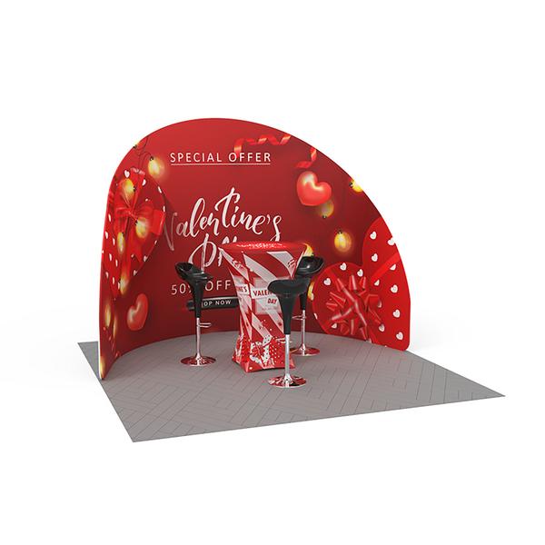 10X10 Trade Show Booth Formulate Fabric 05 with Curved Display Backwall ...