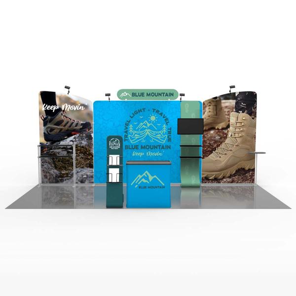10x20 Trade Show Booth Formulate Fabric 08 with Showcase Screen Rack ...